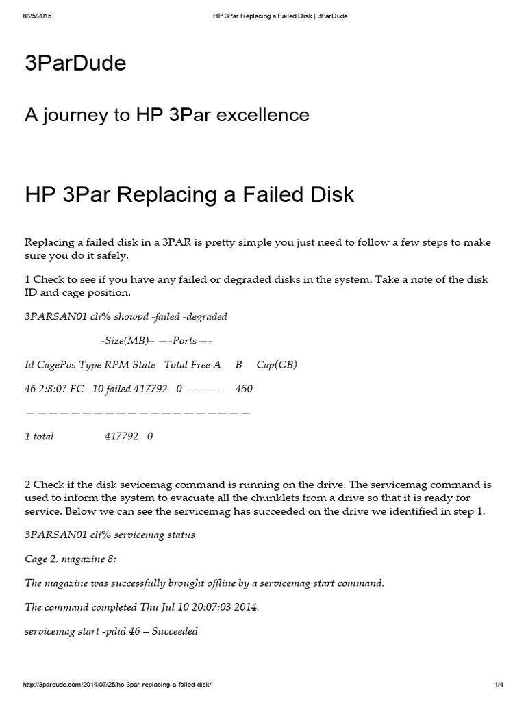 HP 3par Replacing A Failed Disk - 3ParDude | PDF | Computing | Computer Architecture