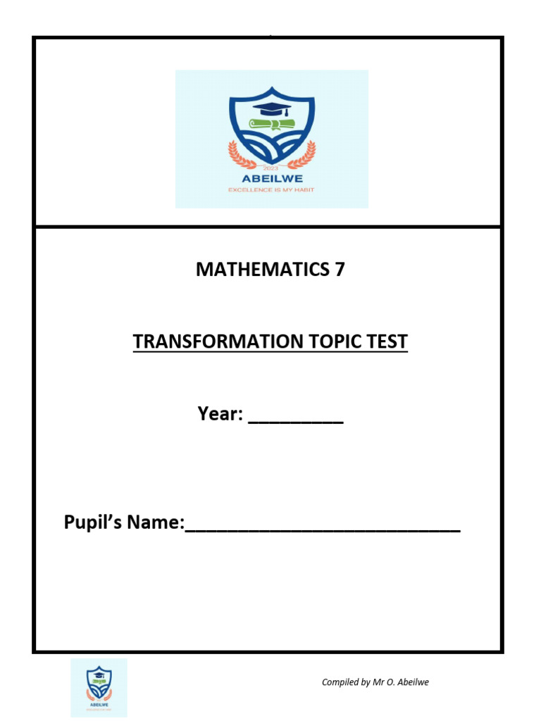 Transformation Topic Test With Permissions | PDF | Shape | Cartesian ...