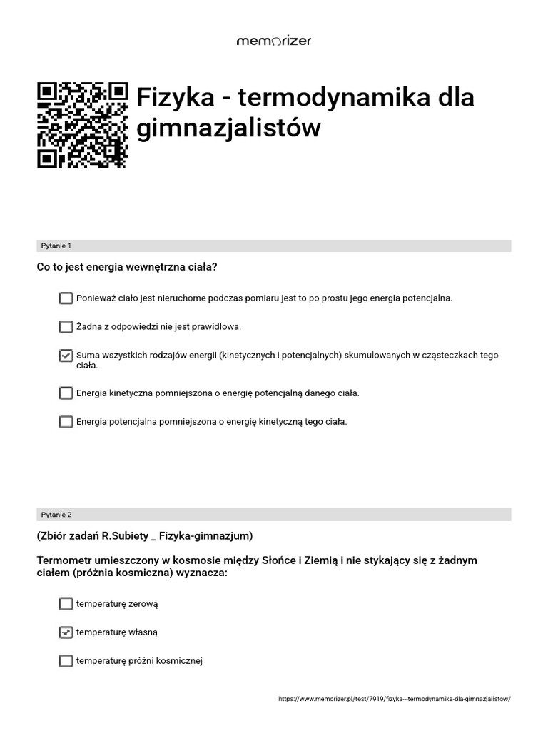 Fizyka - Termodynamika Dla Gimnazjalistów - WYPEŁNIONY | PDF