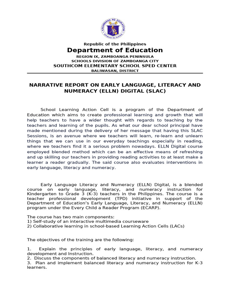 Narrative Report-ELLN Digital-Opening Program | PDF | Literacy | Teachers