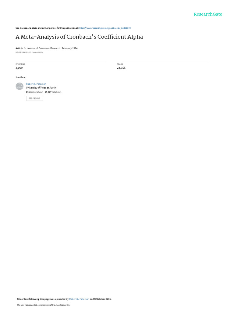 A Meta-Analysis of Cronbachs Coefficient Alpha | PDF | Cronbach's Alpha | Methodology