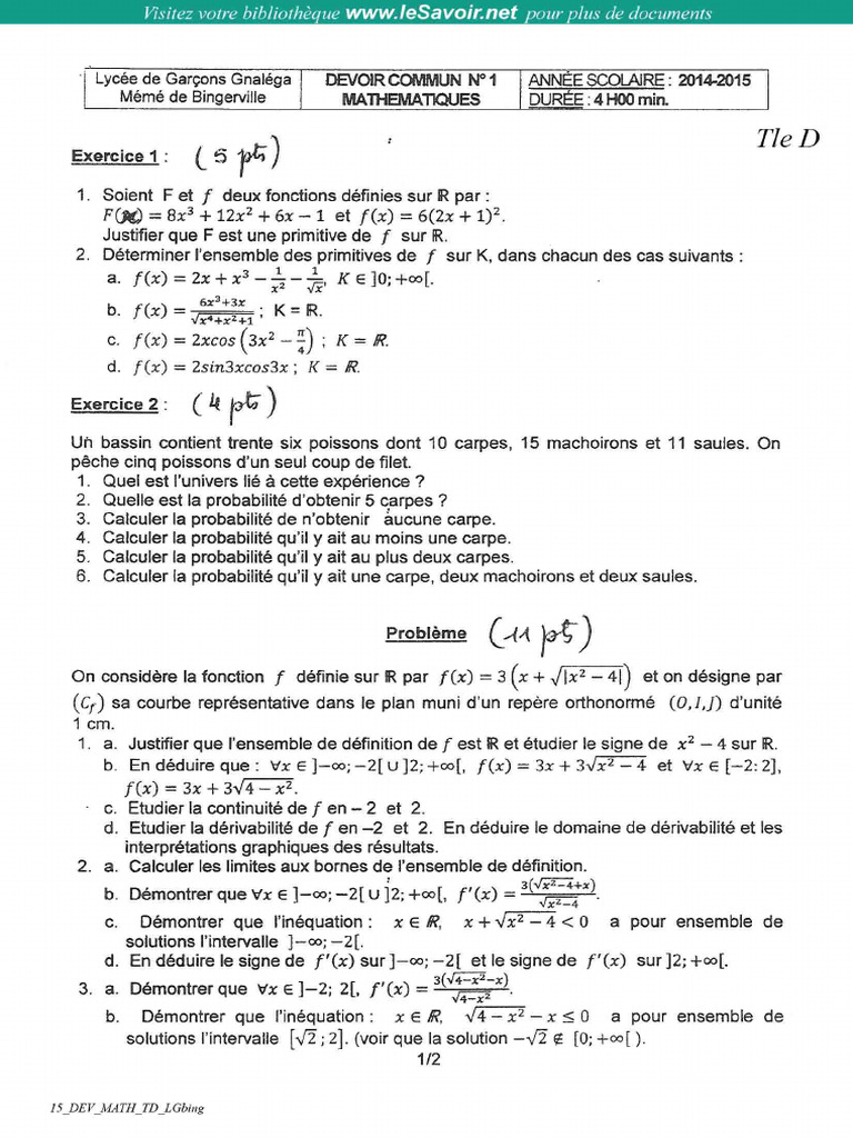 15 DEV MATH TD LGbing | PDF