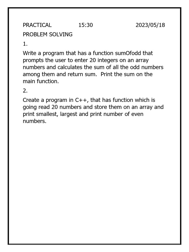PRACTICAL WITH SOLUTIONS | PDF | Integer (Computer Science) | Namespace PRACTICAL WITH SOLUTIONS | PDF | Integer (Computer Science) | Namespace