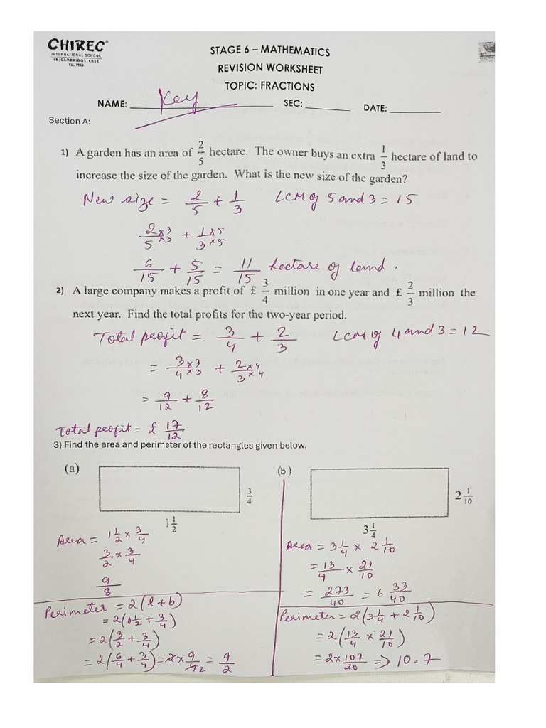 Fraction Revision Answer Key | PDF