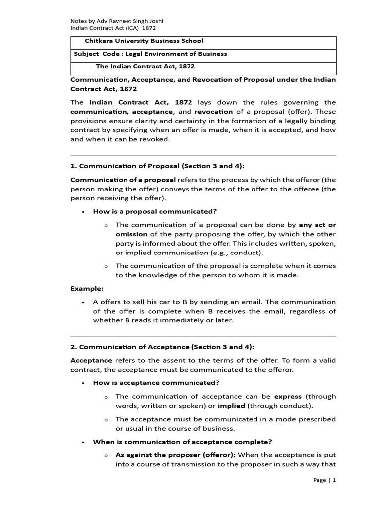 Communication in Indian Contract Act | PDF | Offer And Acceptance ...