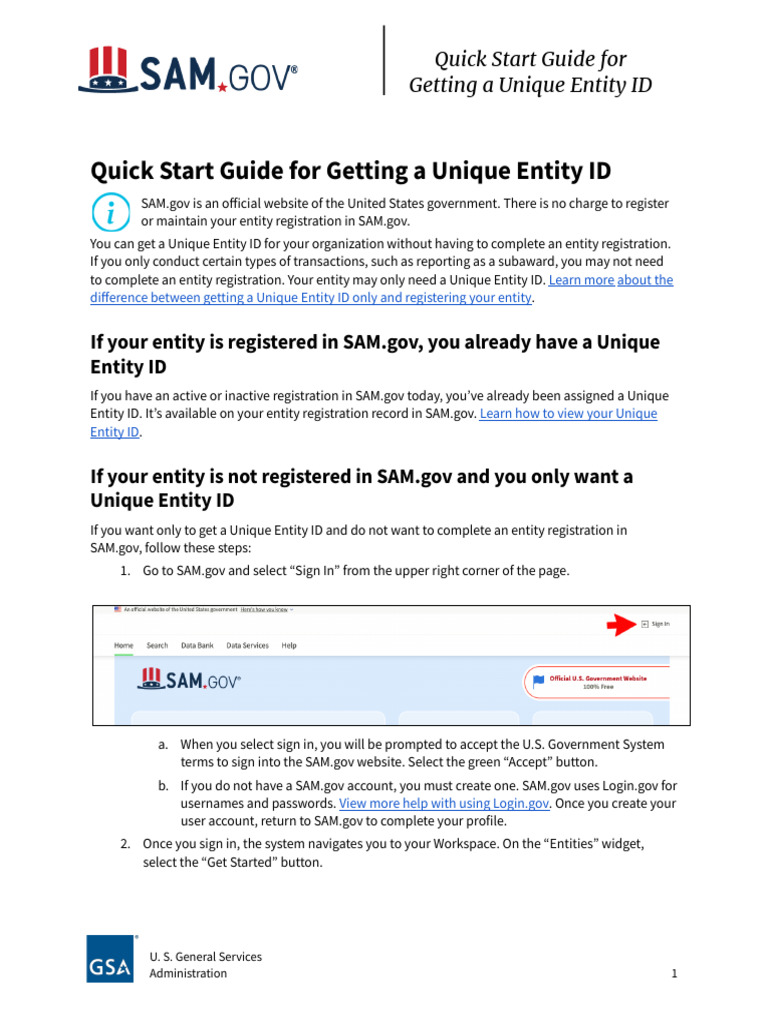 2.3 Quick Start Guide For Getting A Unique Entity ID | PDF | User ...