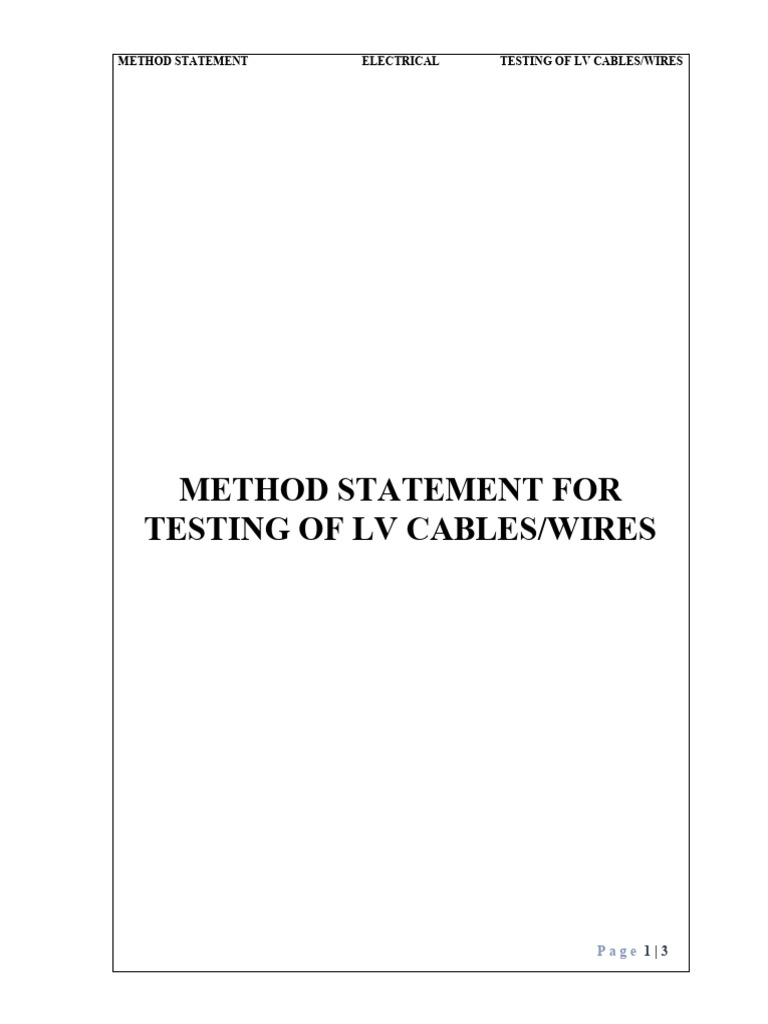 Lv Cable Testing Method Statement Pdf Insulator Electricity 7777