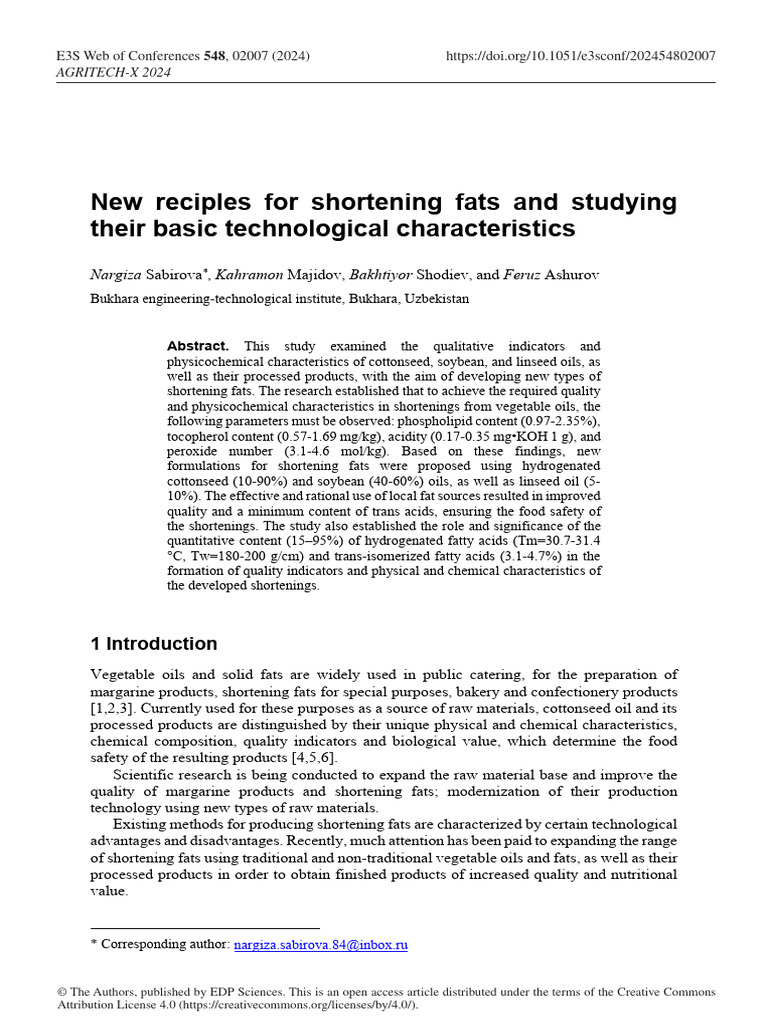 New Reciples For Shortening Fats and Studying Thei | PDF | Shortening ...