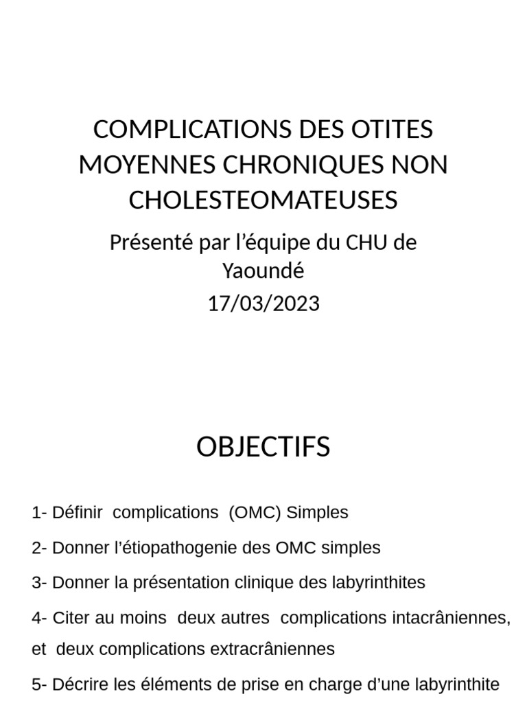 Complications des otites moyennes chroniques | PDF | Neurologie ...