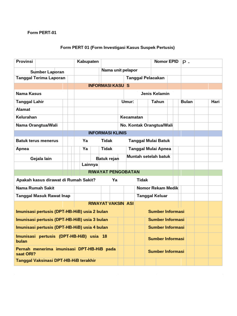 PERT-01 Form Investigasi Kasus Suspek Pertusis | PDF