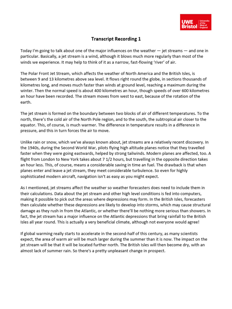 01 Transcripts 1 & 2 - đã chỉnh sửa | PDF | Jet Stream | Wound