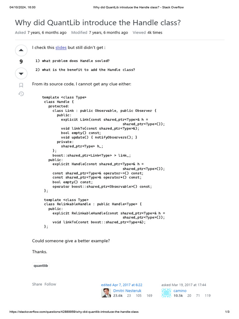 Why Did Quantlib Introduce The Handle Class Stack Overflow Pdf Programming Paradigms 