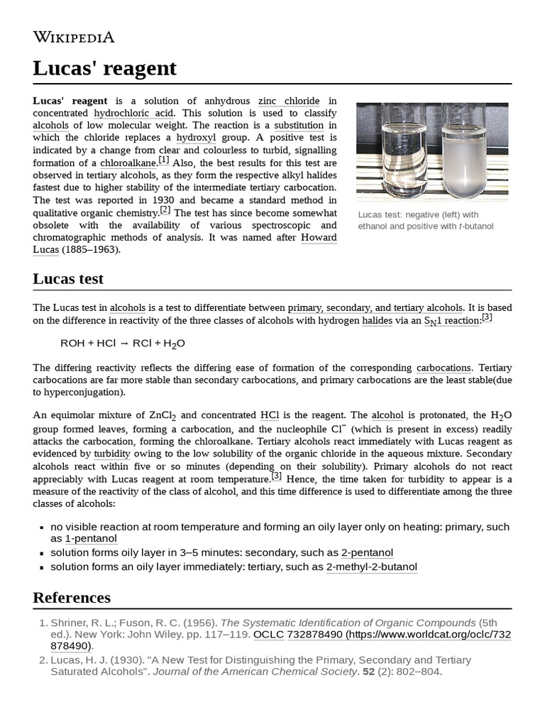 Lucas' Reagent 0 | PDF | Chemistry | Chemical Compounds