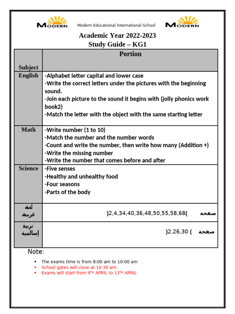 Academic Year 2022 KG1 2 | PDF