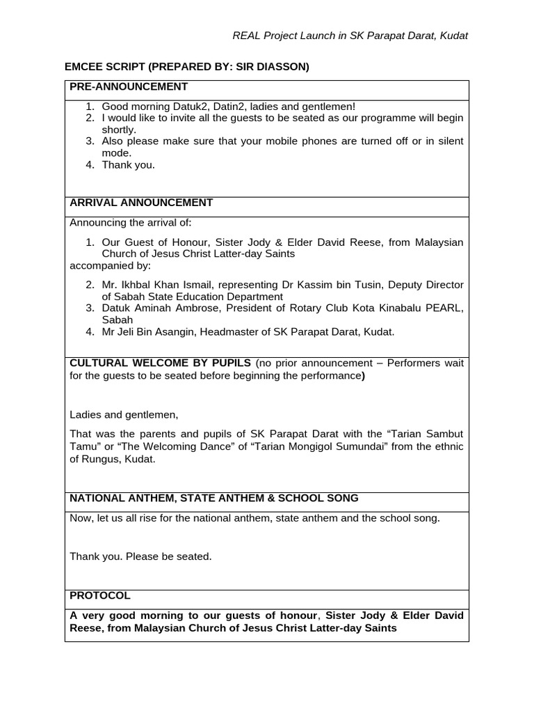 MC Speech SK Parapat Darat Amended 12 Feb | PDF