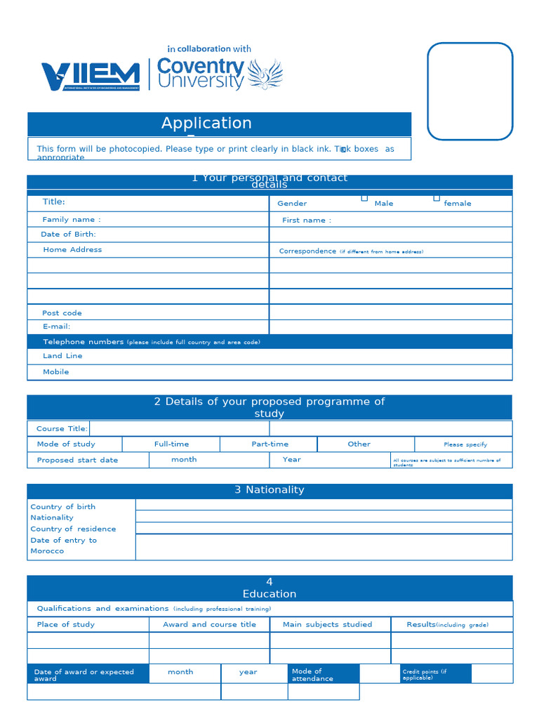 International Application Form Coventry University | PDF | Tuition ...