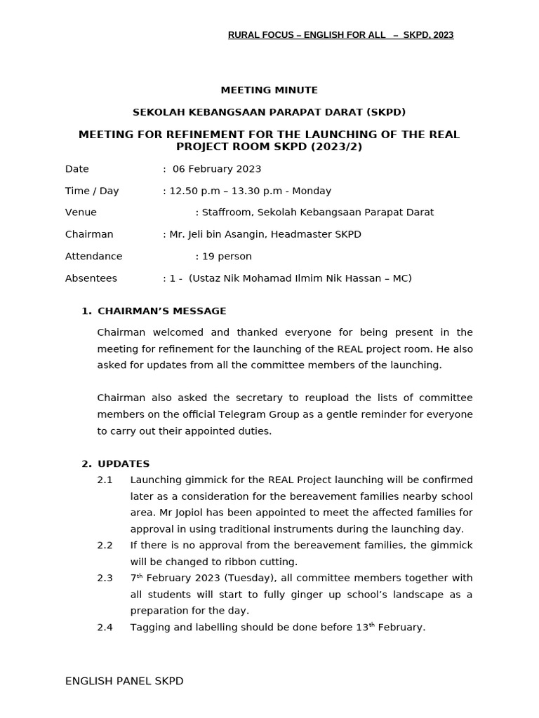 Meeting Minute - REAL Project (Refinement) | PDF