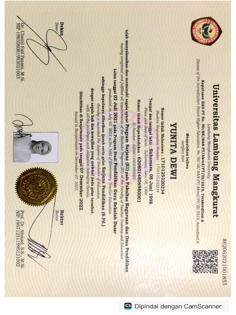 Ijazah Dan Transkrip Yunita Dewi | PDF