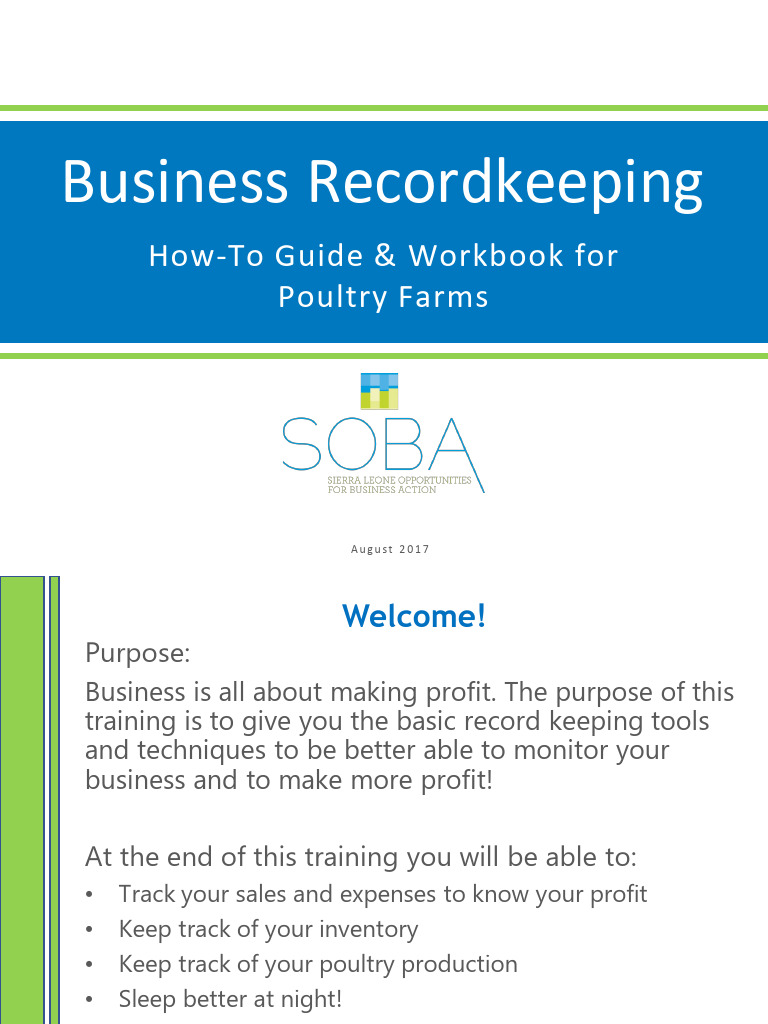 SOBA Poultry Farm Recordkeeping Guide Workbook | PDF | Poultry Farming | Chicken
