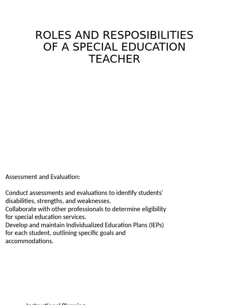 Roles and Resposibilities of A Special Education Teacher | PDF ...