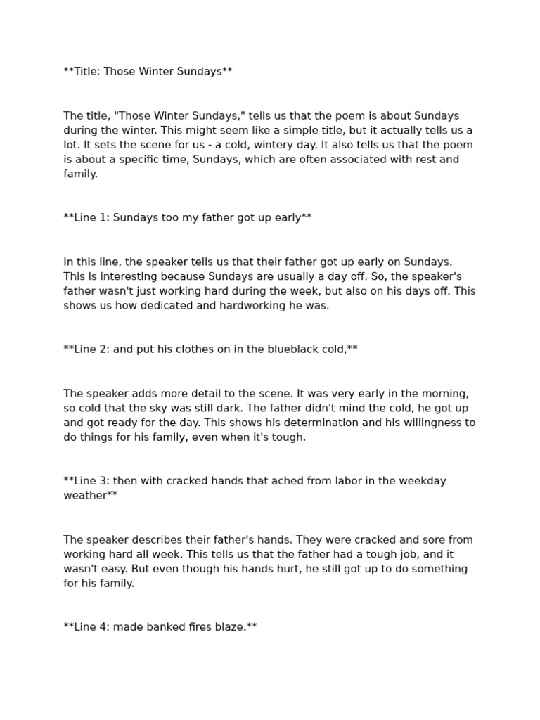 Those Winter Sundays Line by Line Analysis | PDF | Gratitude