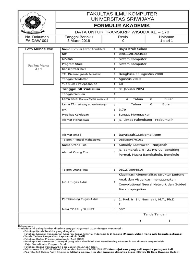 02 Form Transkrip Wisuda Ke 170 (Iso) | PDF