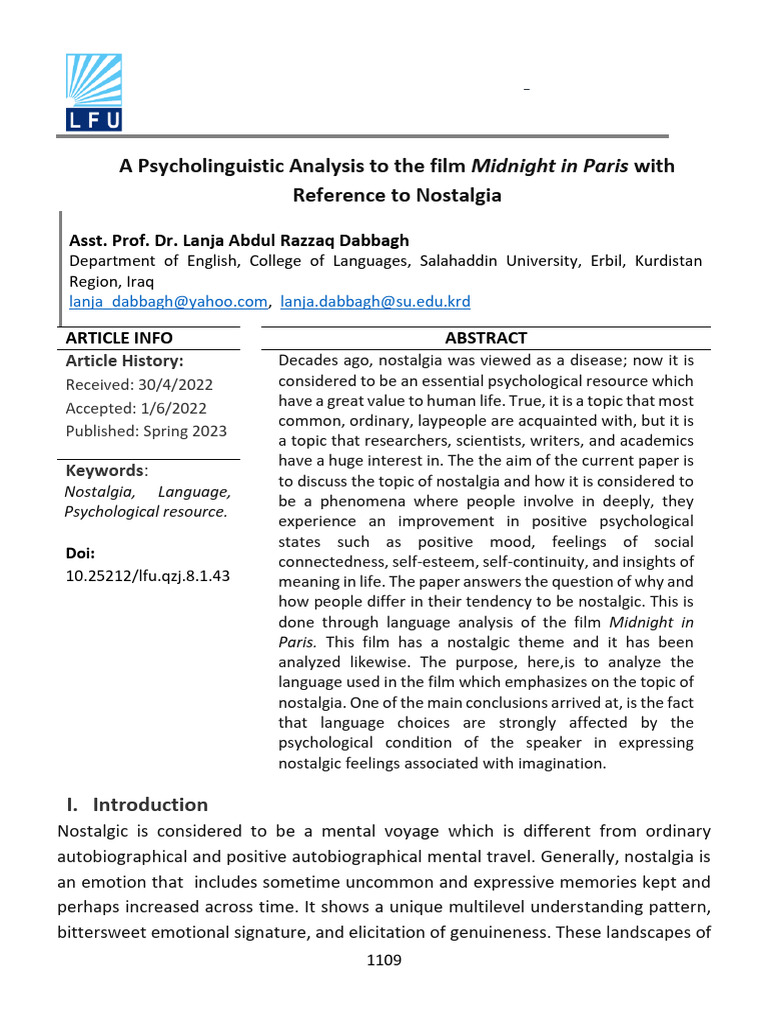 1176-Article Text-2500-1-10-20230330 | PDF | Nostalgia | Cognition