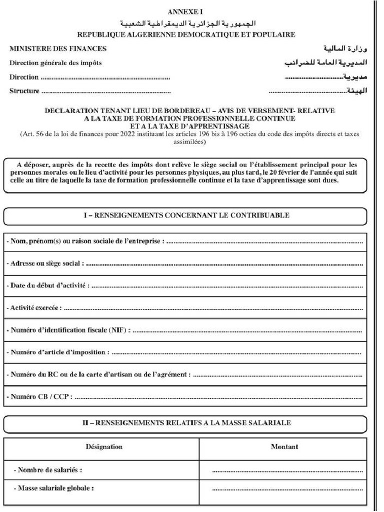 Formulaire Taxe de Formation | PDF