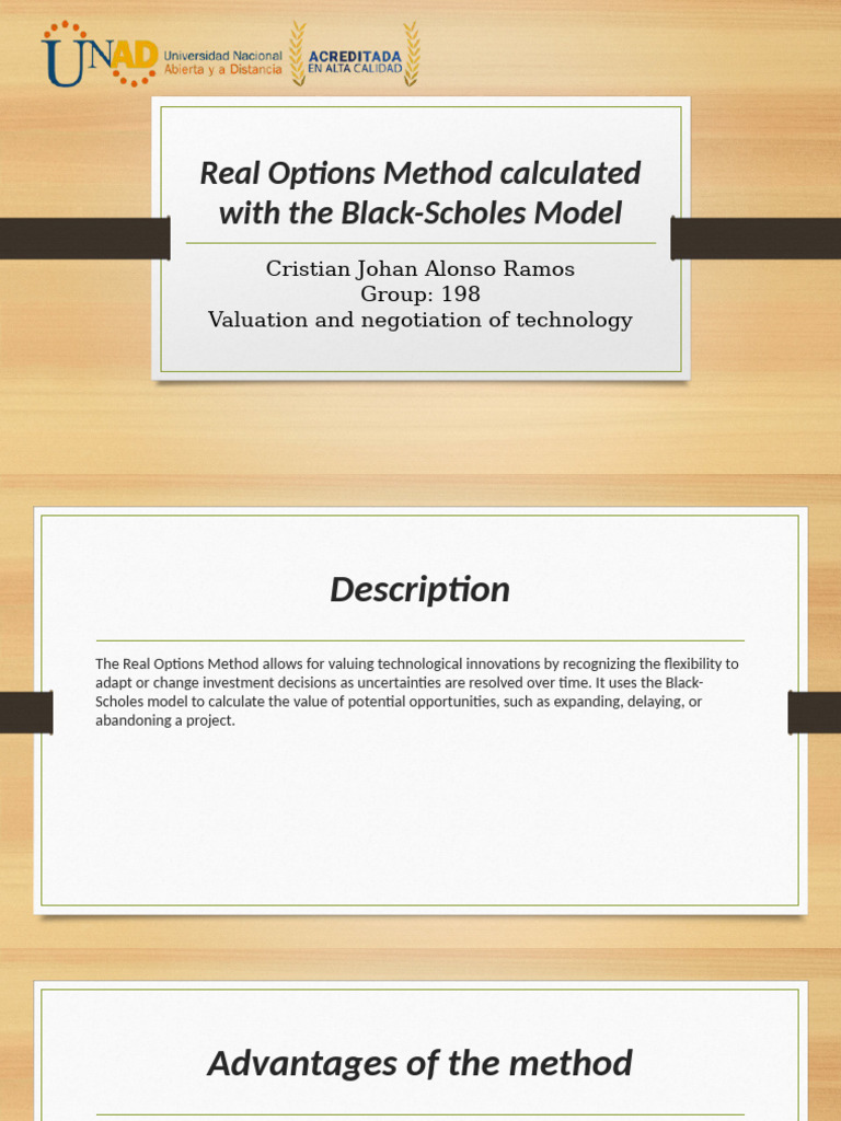 Real Options Method Calculated With The Black-Scholes Model | PDF | Option (Finance) | Black ...