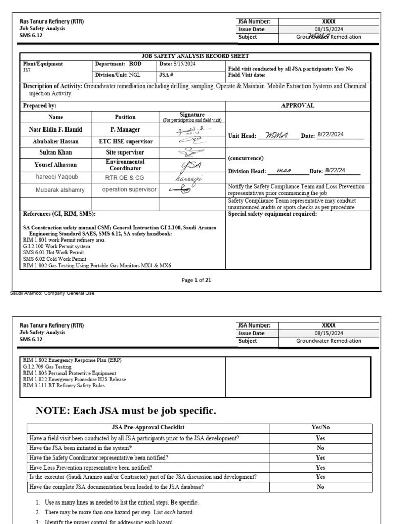 J37 JSA RTR - Meo | PDF | Safety