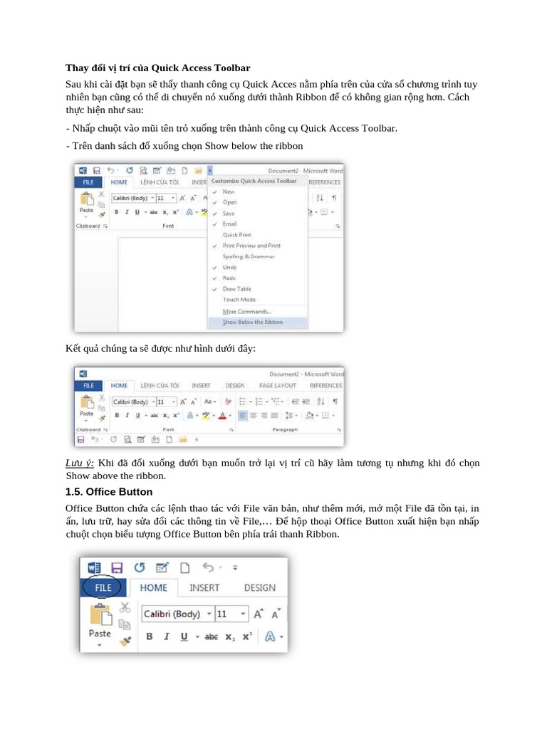 Thay đổi vị trí của Quick Access Toolbar | PDF