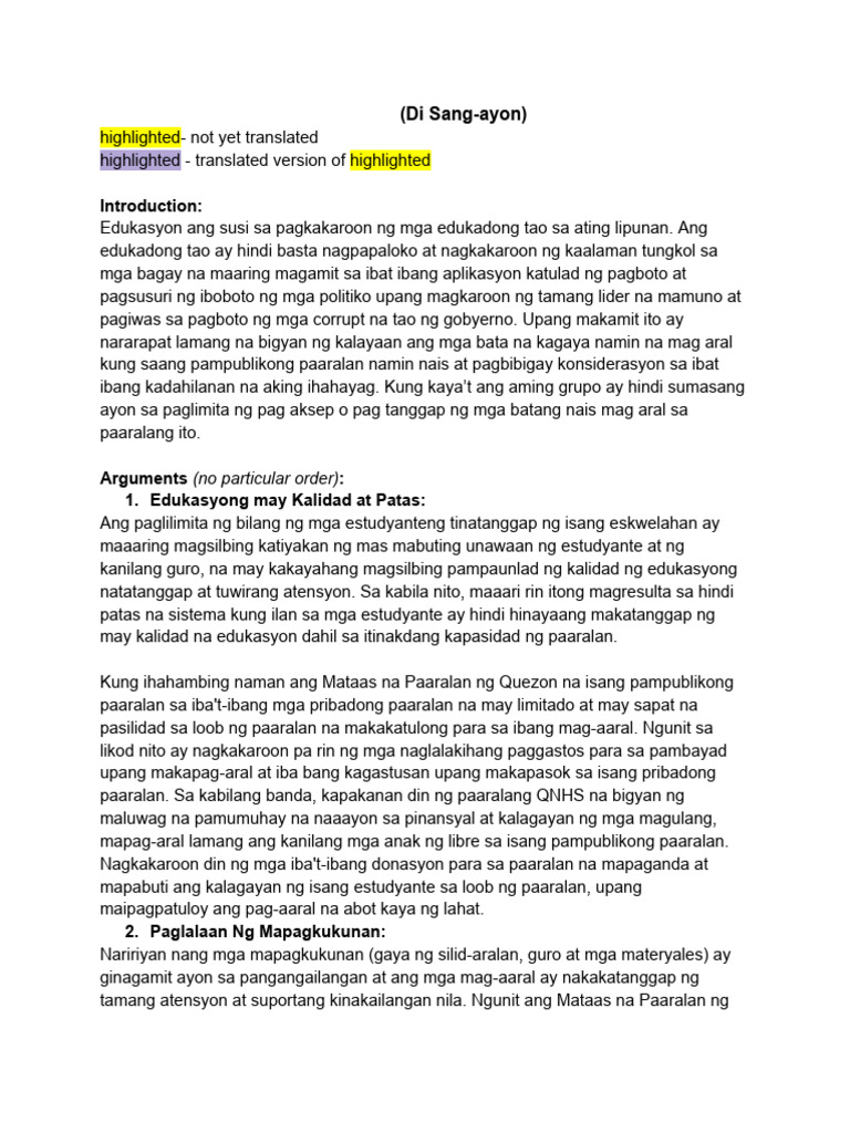 Di Sang-Ayon Sa Paglimita NG Studyante Sa Paaralan | PDF