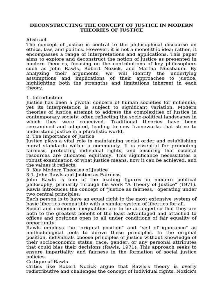 Deconstructing The Concept of Justice in Modern Theories of Justice | PDF | Justice | Crime ...