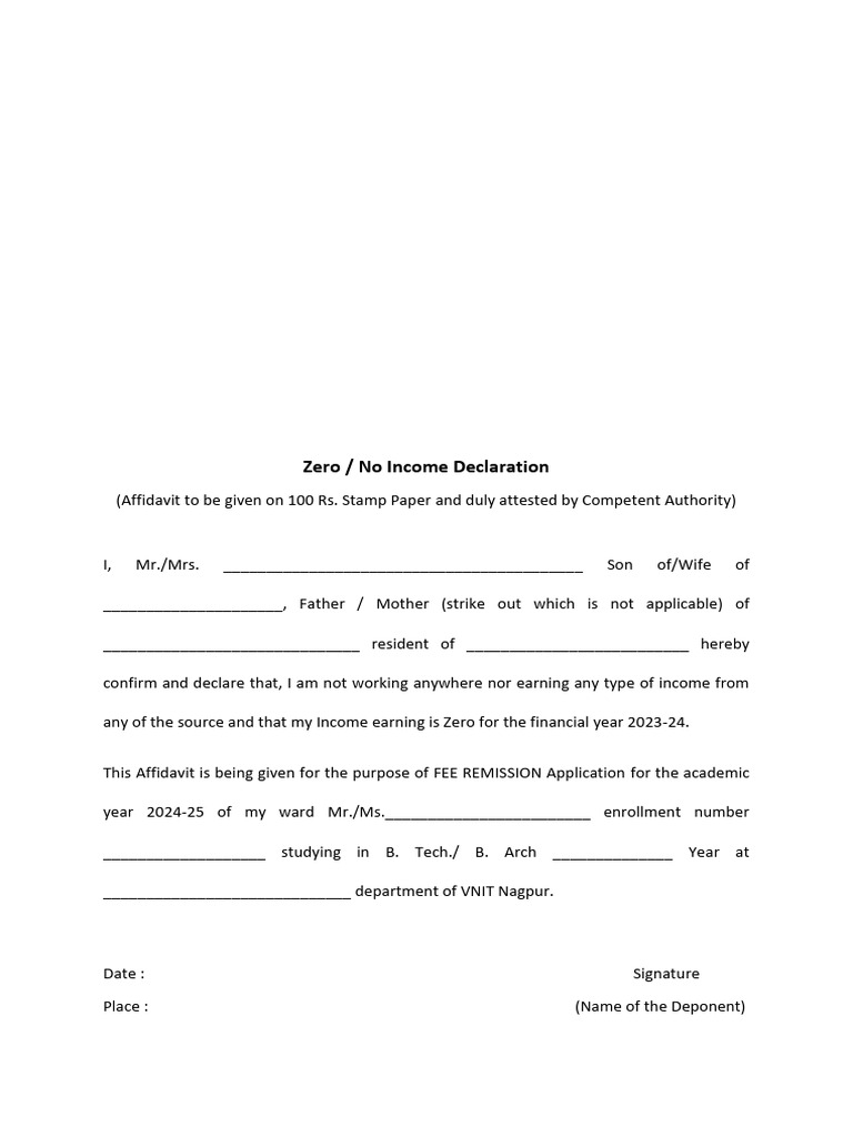 Zero Income Affidavit Format | PDF | Career & Growth Zero Income Affidavit Format | PDF | Career & Growth
