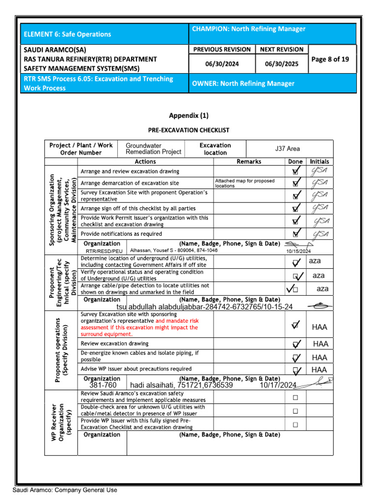 J37 Pre-Excavation Checklist Appendix 1 Singed | PDF
