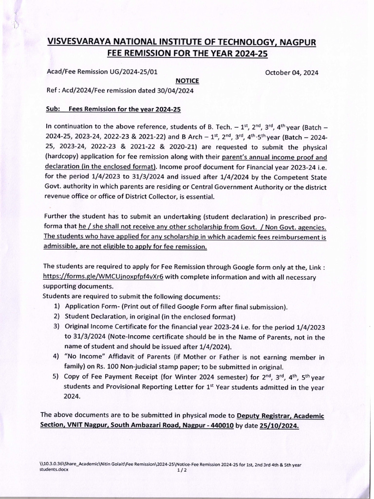 Fee Remission 2024-25 Notice | PDF | Business