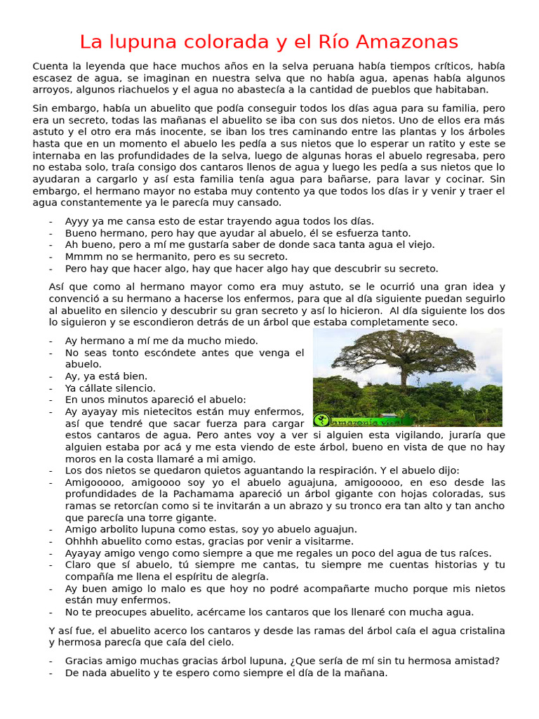 La leyenda del árbol lupuna | PDF | Arte | Poesía