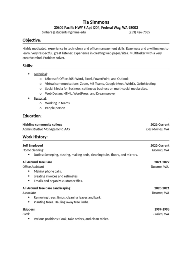 Tia Simmons Resume 1-1 | PDF
