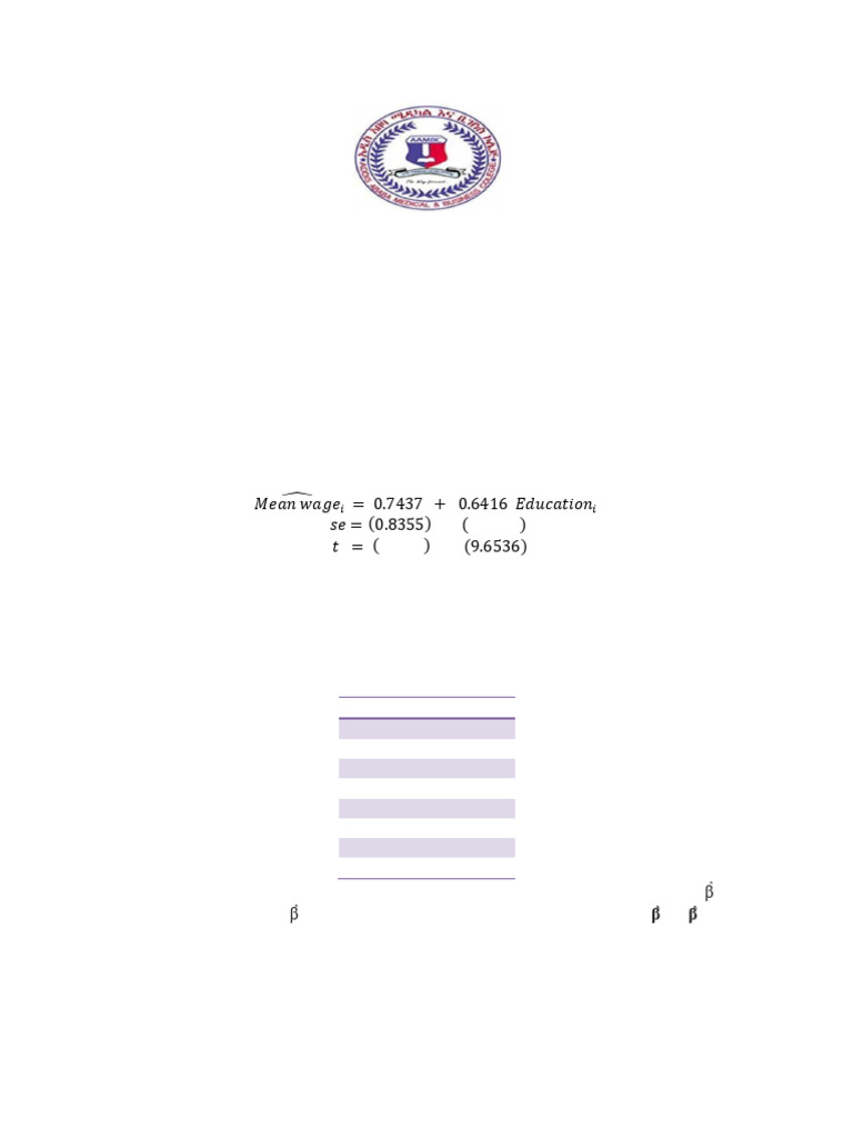 Econometrics Work Sheet For Mid Exam Pdf Econometrics Ordinary