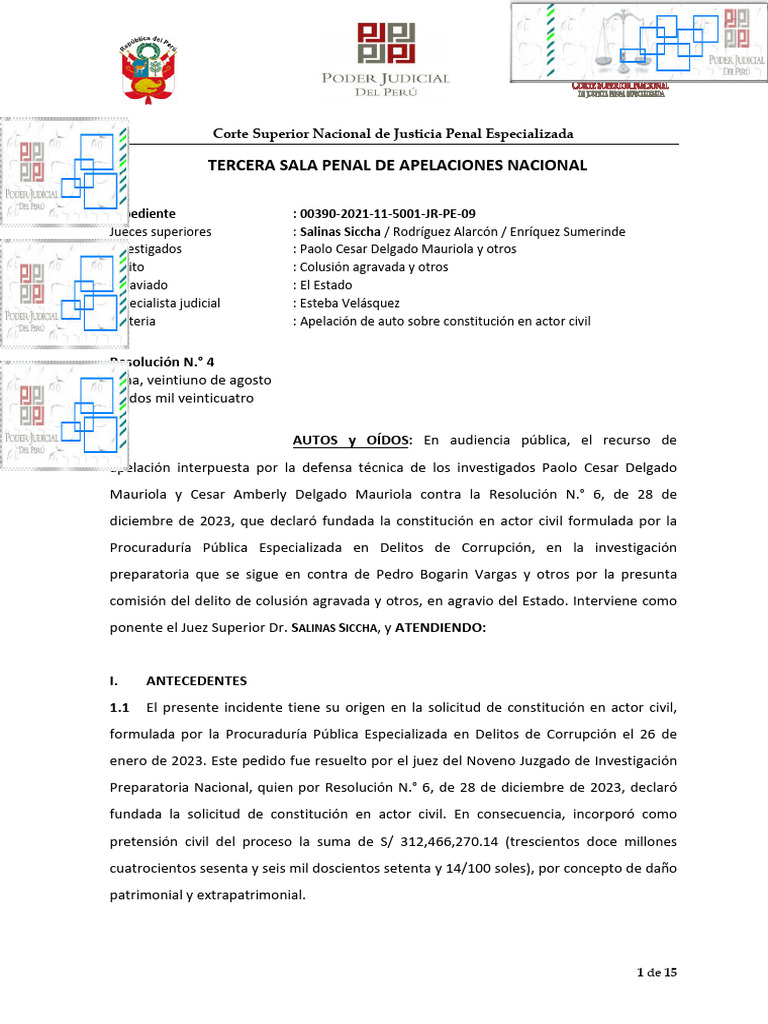 Tercera Sala Penal de Apelaciones Nacional: Expediente: 00390-2021-11 ...