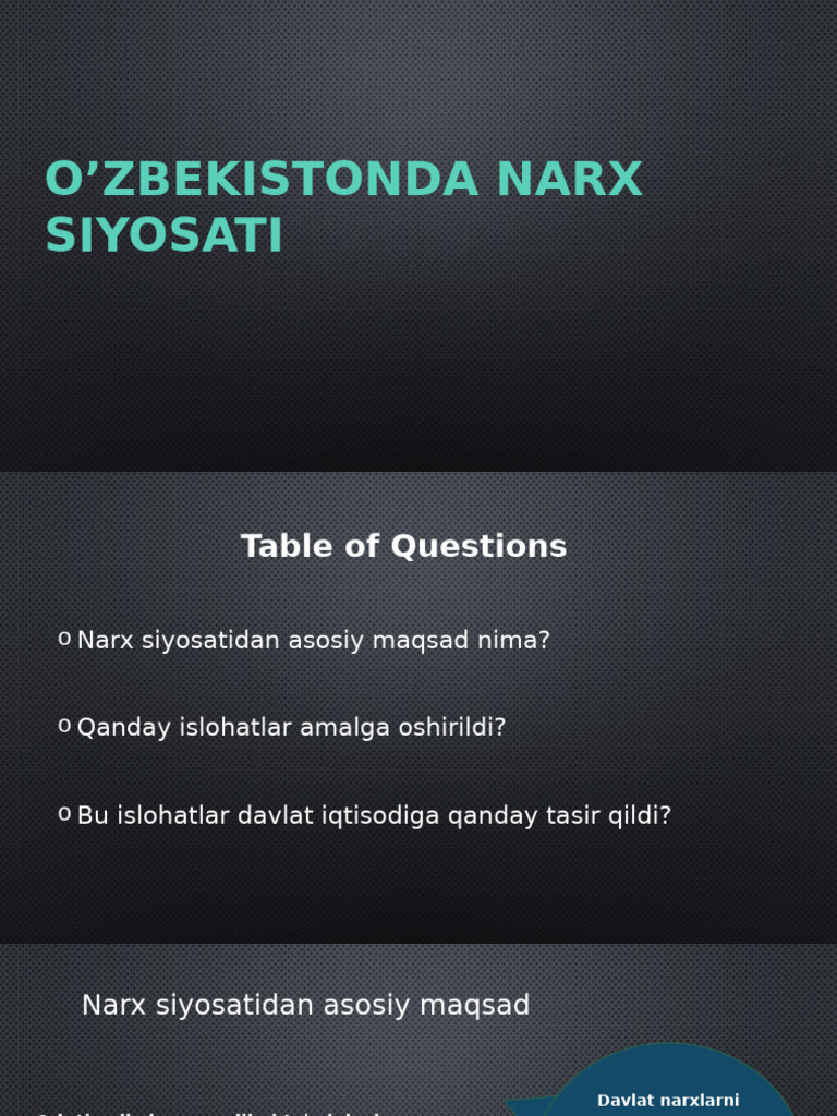 O'zbekistonda Narx Siyosati | PDF