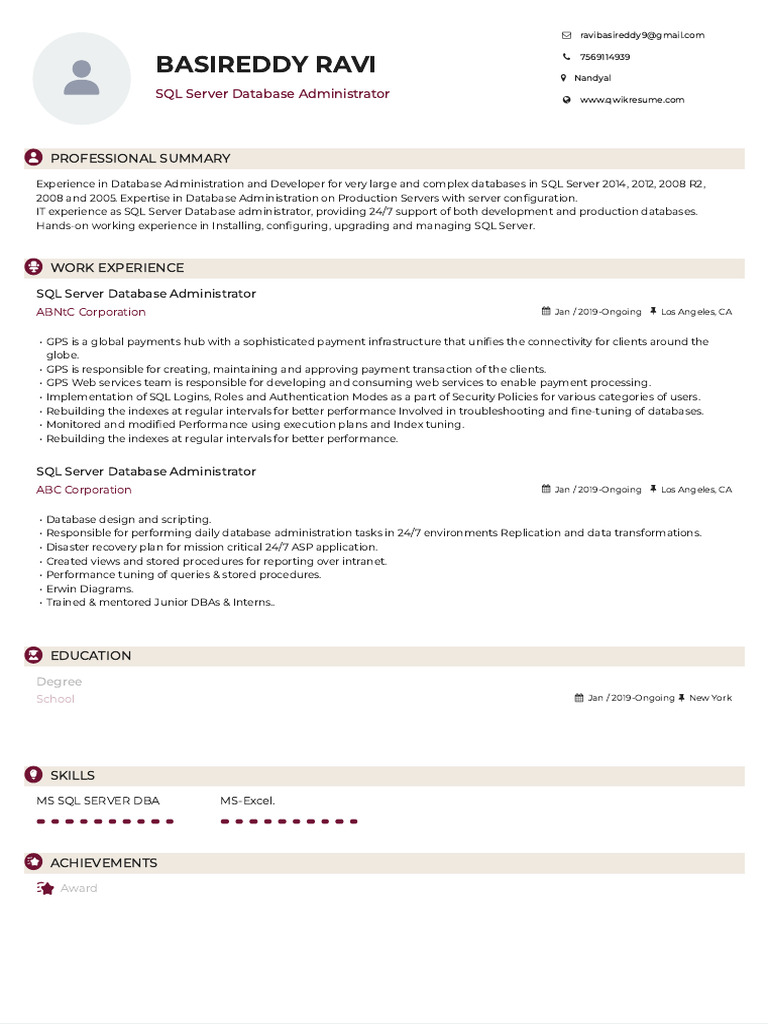 Basireddy Ravi SQL Server Database Administrator Resume 2024 11-18 ...