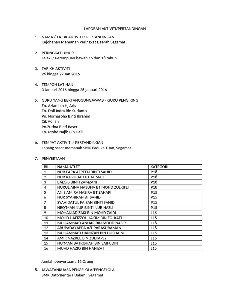 LAPORAN AKTIVITI MSSD 2016 | PDF