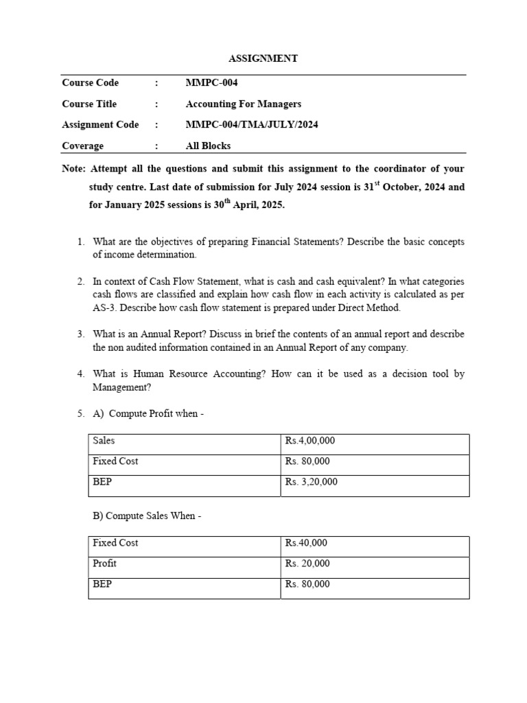 MMPC-4-EM-2024-25 | PDF | Financial Statement | Revenue