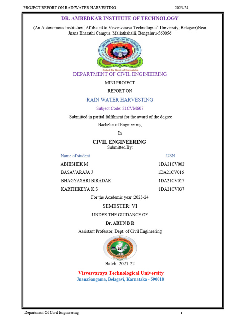 DR - Ait, Mini Project Report | PDF | Groundwater | Water