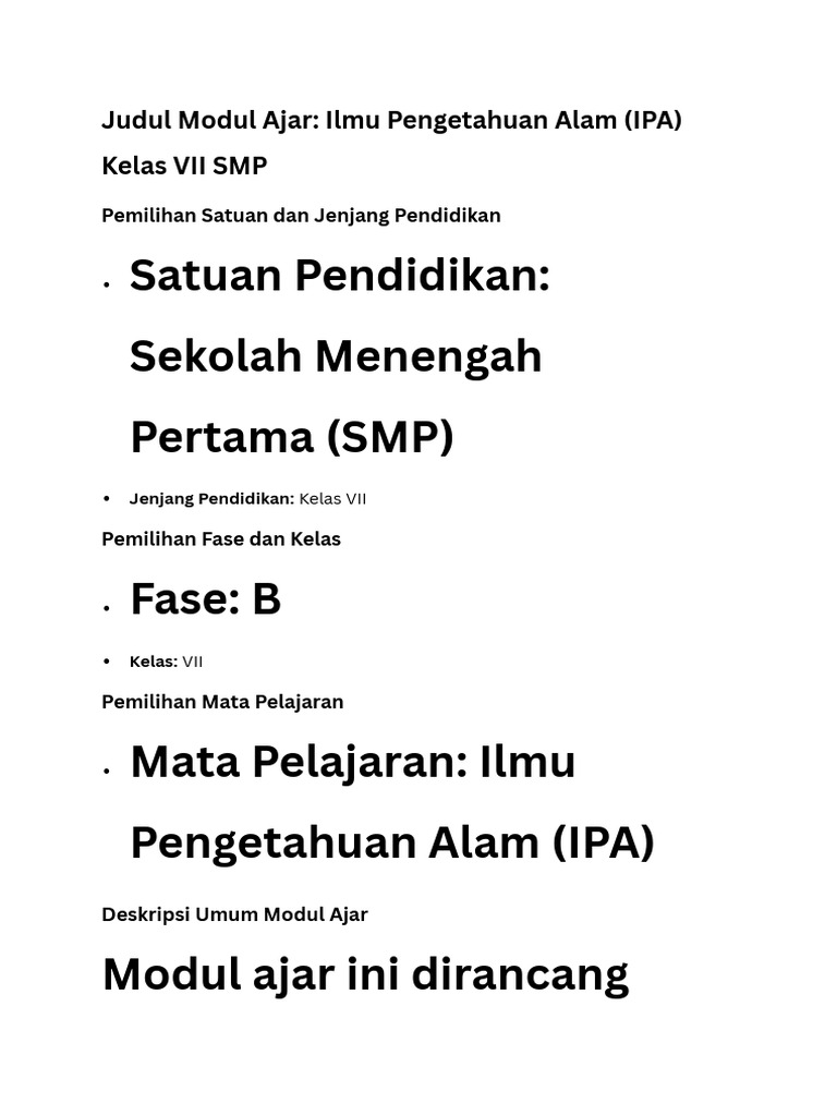 VII ATP, CP, TP Mata Pelajaran IPA SMP Kelas VII Lengkap Kurikulum Merdeka | PDF | Karier ...