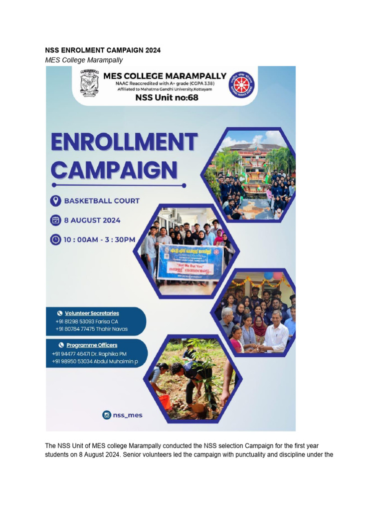 NSS Enrollment Campaign 2024 Overview | PDF