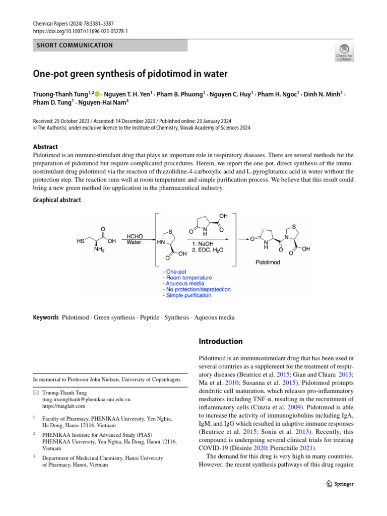Chemical Papers (2024) 78,3381-3387 | PDF | Organic Synthesis | High ...