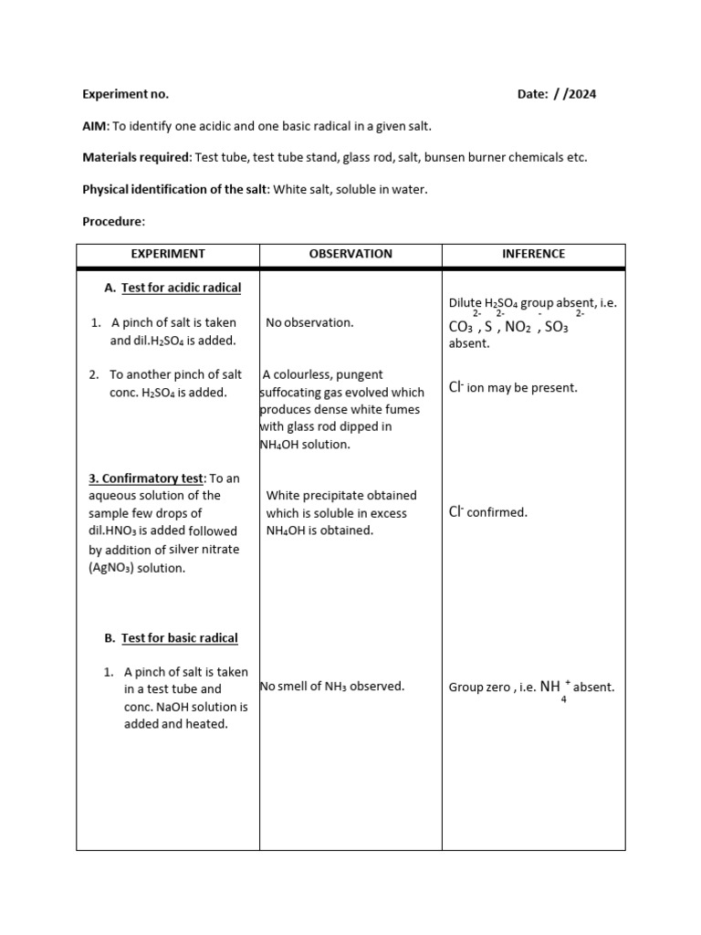 REMAINING PRACTICALS | PDF | Salt (Chemistry) | Molecules