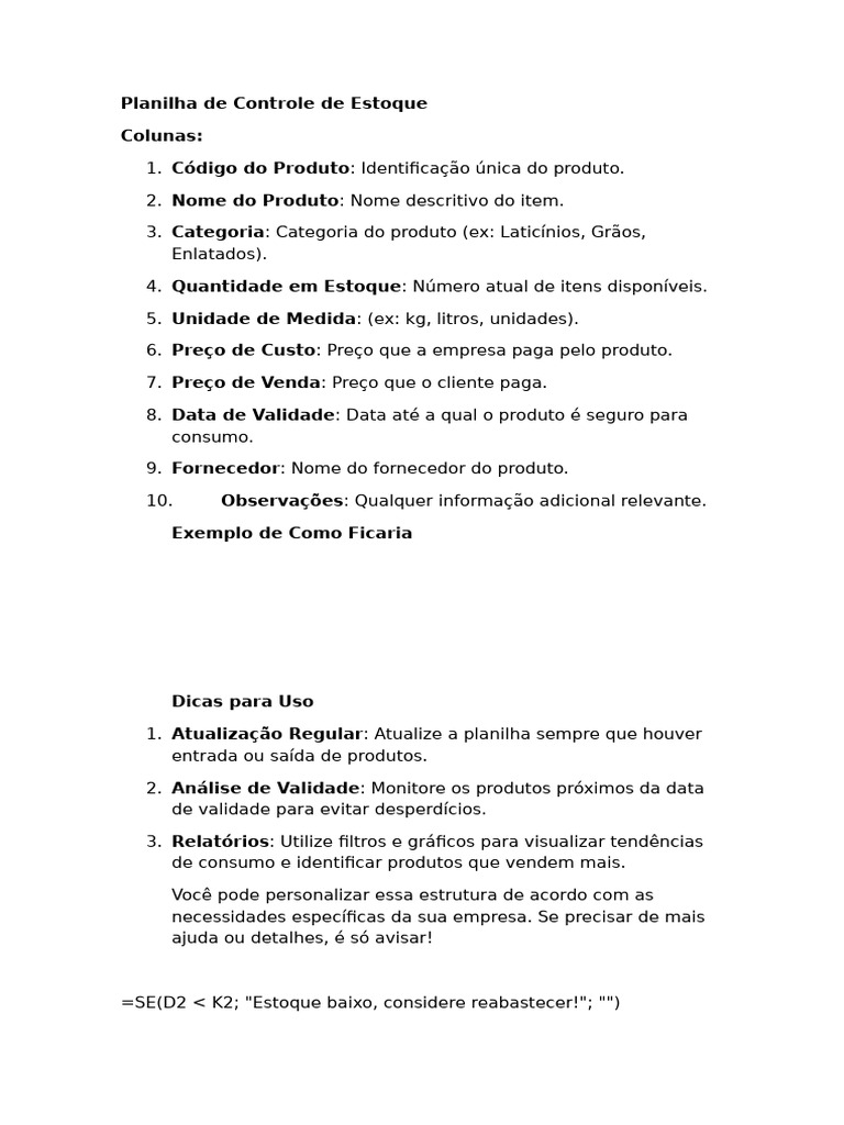 Planilha de Controle de Estoque | PDF